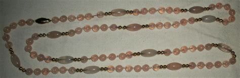 Antique 14k Yellow Gold Rose Quartz Bead Necklace 38 Gem