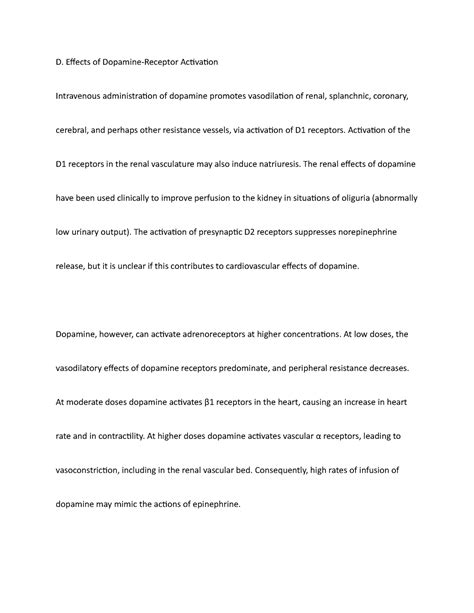 Effects Of Dopamine Receptor Activation D Effects Of Dopamine Receptor Activation Intravenous
