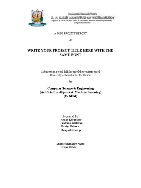 Report Format For Python Mini Project Pdf Artificial Intelligence