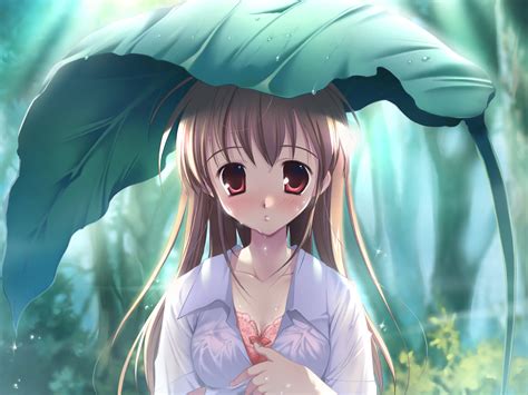 Blonde Hair Blush Bra Mikeou Open Shirt Pink Chuchu Rain Red Eyes