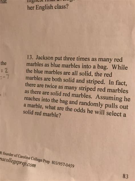 Solved Jackson Put Three Times As Many Red The Marbles As