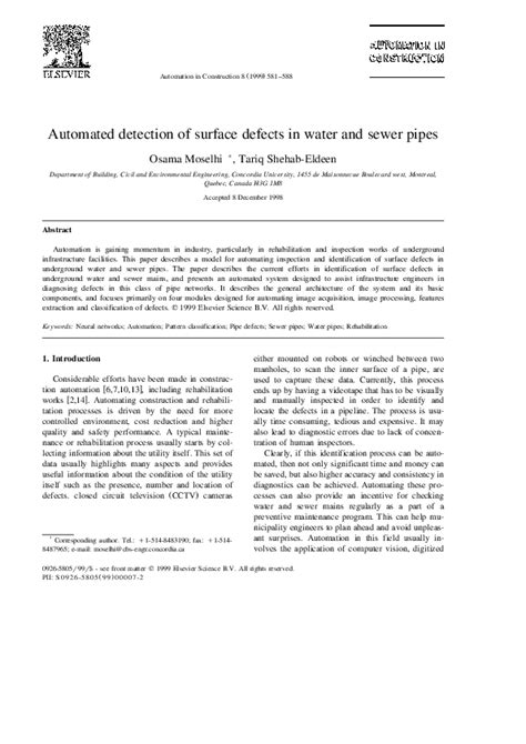 Pdf Automated Detection Of Surface Defects In Water And Sewer Pipes