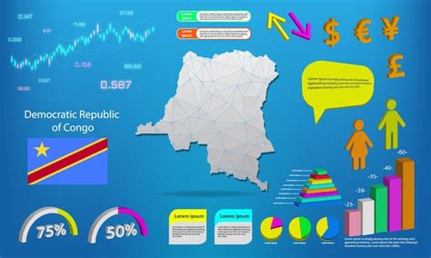 콩고 민주 공화국 지도 정보 그래픽 차트 기호 요소 및 아이콘 모음 고품질 비즈니스 Infographic 요소가 있는 자세한