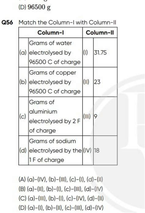 Q56 Match The Column I With Column II Begin Tabular L L L L