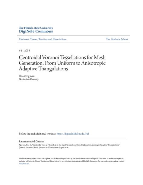 Pdf Centroidal Voronoi Tessellations For Mesh Generation From