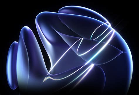 초현실적 인 외계인 구체 또는 곡선 물결 모양의 물결 모양의 선의 일부가 있는 추상 미술 3d 배경의 3d 렌더링은 네온 빛깔의 반투명 형광 플라스틱 소재로 검은 색 안에