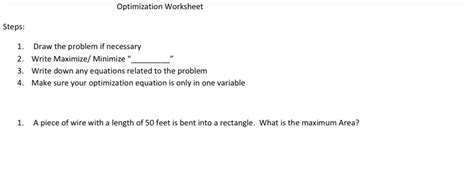 Solved Optimization Worksheetsteps Draw The Problem If Chegg