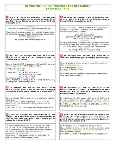 Démontrer Qu`un Triangle Est Rectangle Exercices Type