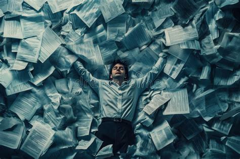 Man Overwhelmed by a Pile of Paperwork Stock Illustration - Illustration of hopeless, stack ...