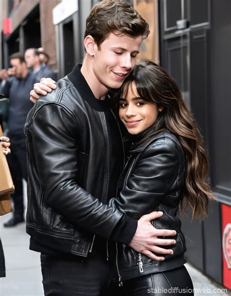 Shawn Mendes And Camila Cabello In A Leather Jacket Hug Stable