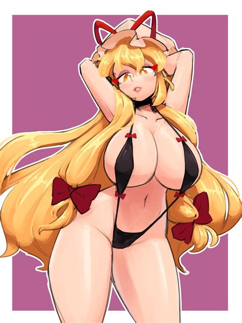 Aronnecroman Yakumo Yukari Touhou Highres 1girl Arms Behind Head