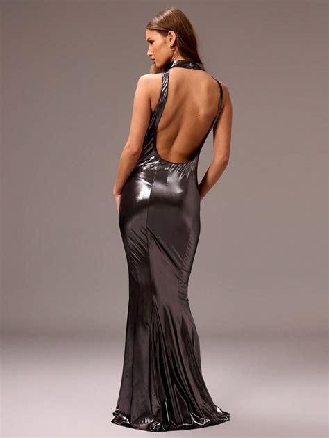 Musera Sexy Mock Neck Metallic Maxi Holiday Party Dress Shein Usa
