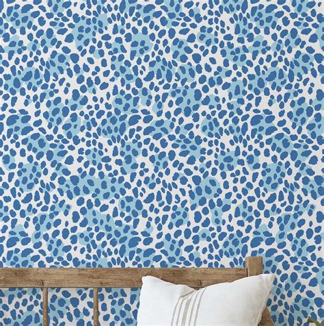 S4sassy Modern Leopard Print Wallpaper Blue Wall Covering 25 X 240
