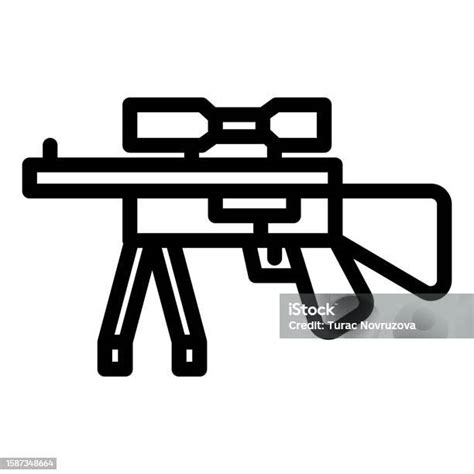 스나이퍼 라이플 라인 아이콘입니다 흰색으로 분리된 총기 벡터 그림 Shotgun 외곽선 스타일 및 앱을 위해 디자인되었습니다