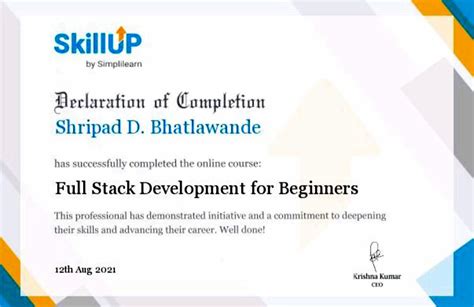 Shripad Bhatlawande On Linkedin Fullstackdevelopment Certification