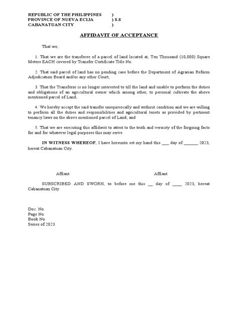 Affidavit Of Acceptance Pdf Affidavit Of Acceptance Pdf