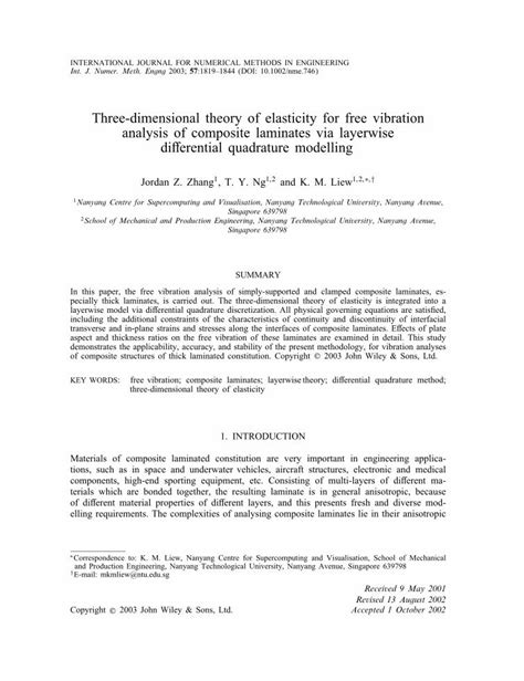 PDF Three Dimensional Theory Of Elasticity For Free Vibration Analysis Of Composite Laminates