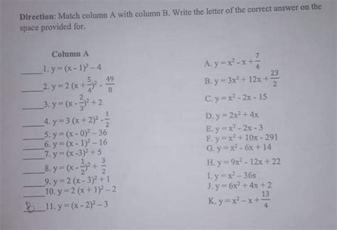 Solved Direetion Match Column A With Column B Write The Letter Of The Correct Answer On The
