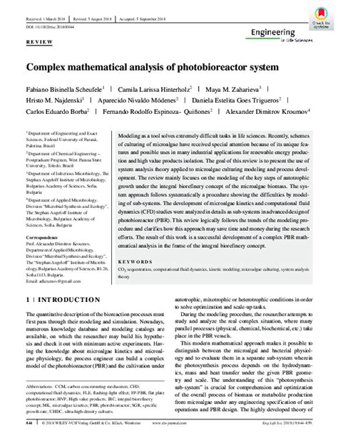 Pdf Complex Mathematical Analysis Of Photobioreactor System