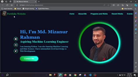 My First Portfolio Website Using Html And Css Github Link Md Mizanur Rahman স্বপ্নবাজ