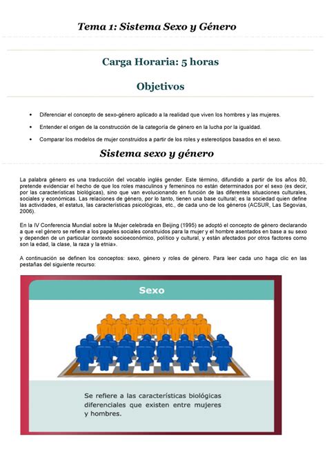 Tema Sistema Sexo y Género Tema Sistema Sexo y Género Carga Horaria horas Objetivos