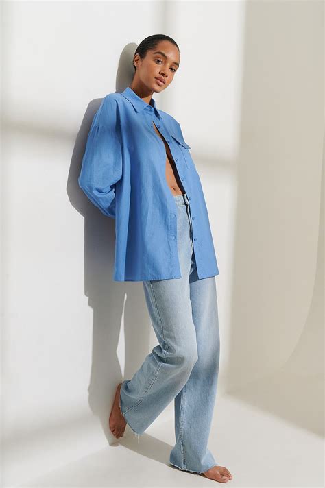 Linen Oversized Shirt Blue Na
