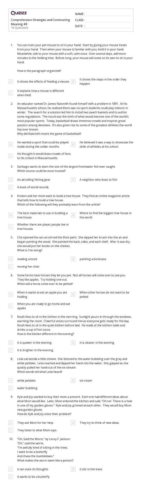 50 Reading Comprehension Strategies Worksheets For 2nd Class On
