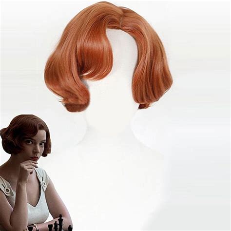 Beth Harmon Wig Queens Gambit Wig Short Brown Curly Wig Auburn Hair