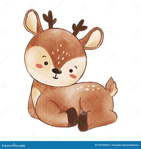 Deer Is Lying Down Watercolor Paint Design Cute Animal Cartoon