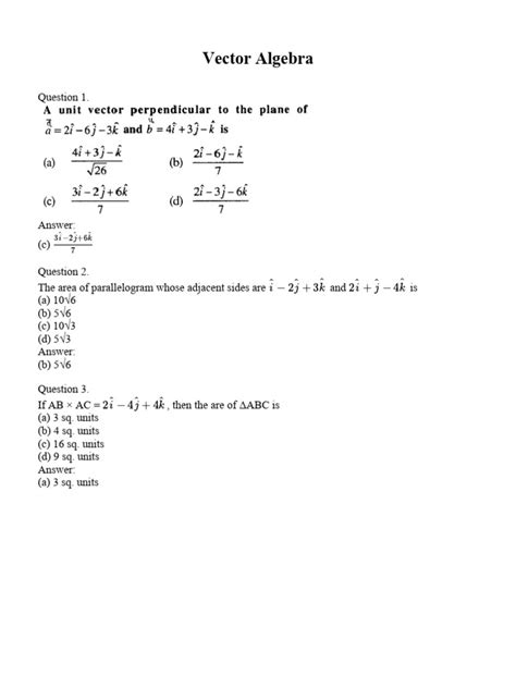 Vector Algebra 60 Mcq With Sol Pdf