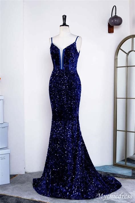 Elegant Mermaid Long Formal Dress Royal Blue Sequin Prom Dress