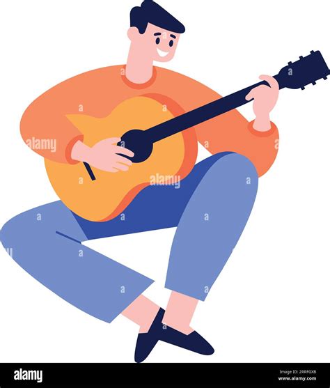 Hand Drawn Male Musician Playing Acoustic Guitar In Flat Style Isolated