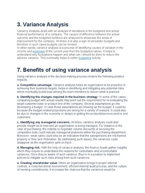 Variance Analysis Expenses Budgeting Pdf Variance Analysis Of