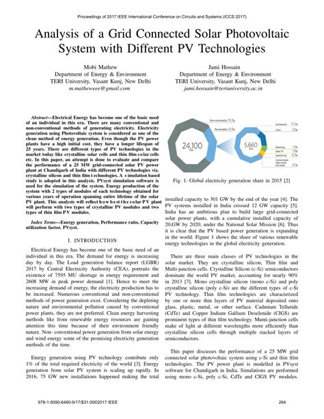 PDF Analysis Of A Grid Connected Solar Photovoltaic System With Different PV Technologies