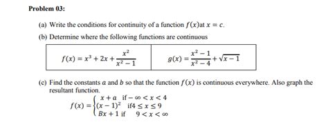 Solved Problem A Write The Conditions For Continuity Chegg