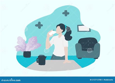 Woman Drinking A Glass Of Water Illustration Stock Vector