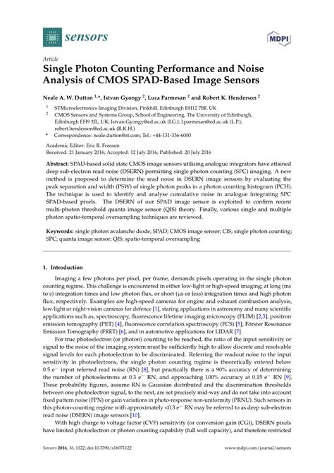 PDF Single Photon Counting Performance And Noise Analysis Of CMOS SPAD Based Image Sensors