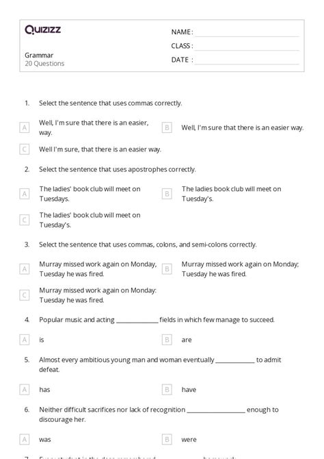 50 Grammar Worksheets For 12th Class On Quizizz Free And Printable