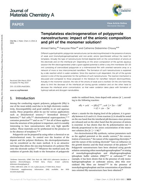 Pdf Templateless Electrogeneration Of Polypyrrole Nanostructures Impact Of The Anionic