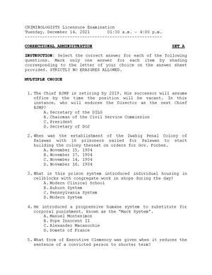 Socio Practice EXAM CRIMINOLOGISTS Licensure Examination Tuesday