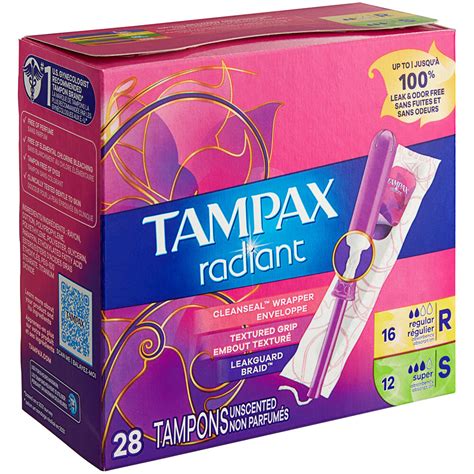 Tampax Radiant 28 Count Tampon With Plastic Applicator Duo Pack 6case