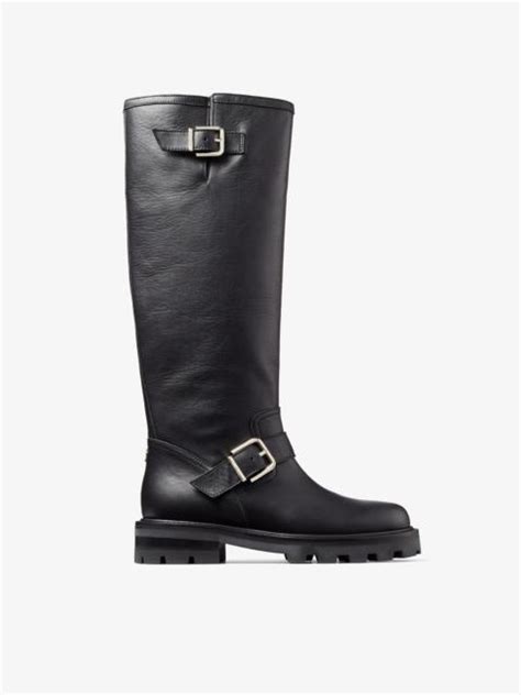 Jimmy Choo Biker Ii Tall Black Smooth Leather Knee High Biker Boots