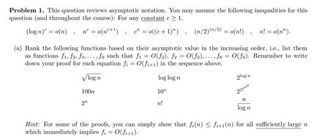 Solved Problem This Question Reviews Asymptotic Notation Chegg Com