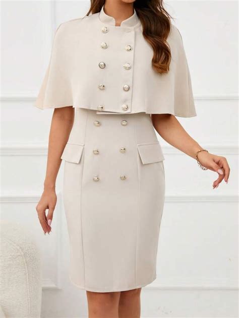 Shein Privé Double Breasted Cape Coat And Flap Detail Double Button Front