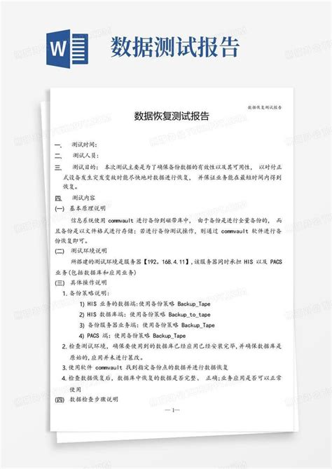 数据恢复测试报告word模板下载编号qeprdzzk熊猫办公