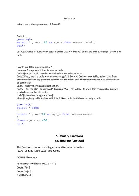 lecture 19 sas notes lecture 19 when case is the replacement of if