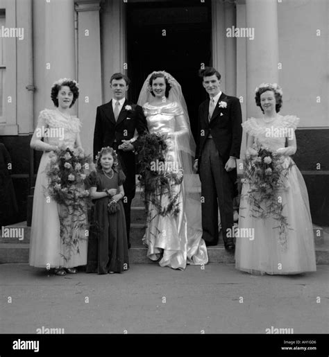 Alte Vintage Familie Snapshot Foto Von Braut BrÄutigam Trauzeuge Und