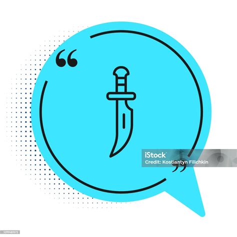 白い背景に分離された黒い線のダガーアイコンナイフアイコン鋭い刃を持つ剣青い吹き出しのバブル記号ベクトル アイコンのベクターアート素材や画像