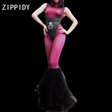 Black Purple Rhinestones Sleeveless Spandex Jumpsuit Big Leggings Women