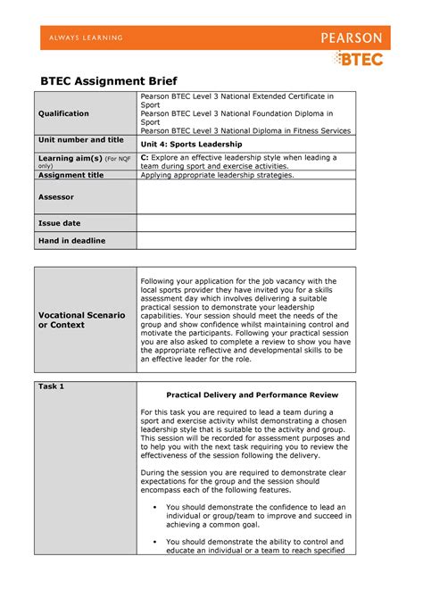 Unit 4 Aim C Brief Btec Assignment Brief Qualification Pearson Btec Level 3 National Extended
